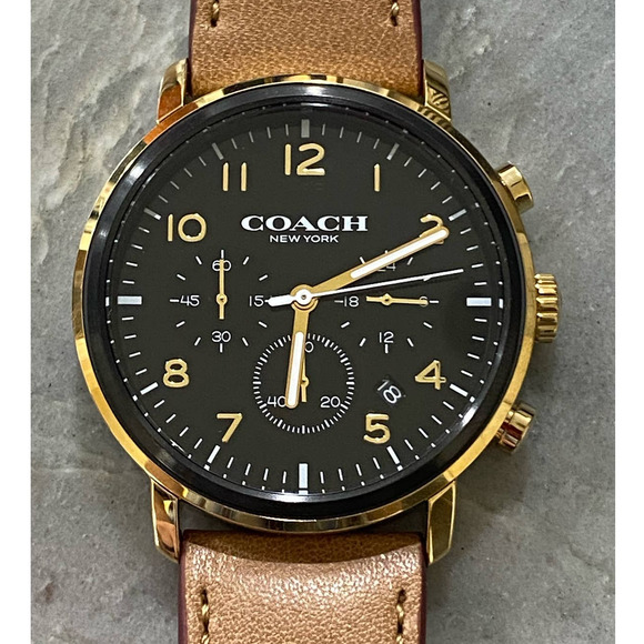 Coach | Accessories | Coach Mens Harrison Camel Leather Strap Watch ...